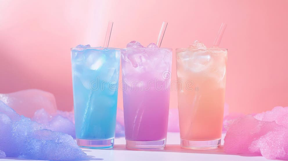 Pastel Colorful Icy Drinks with Foam Stock Illustration - Illustration ...