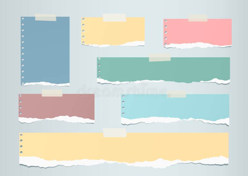 Pastel Colorful Ripped Blank Note Paper are Stuck on Gray Background ...