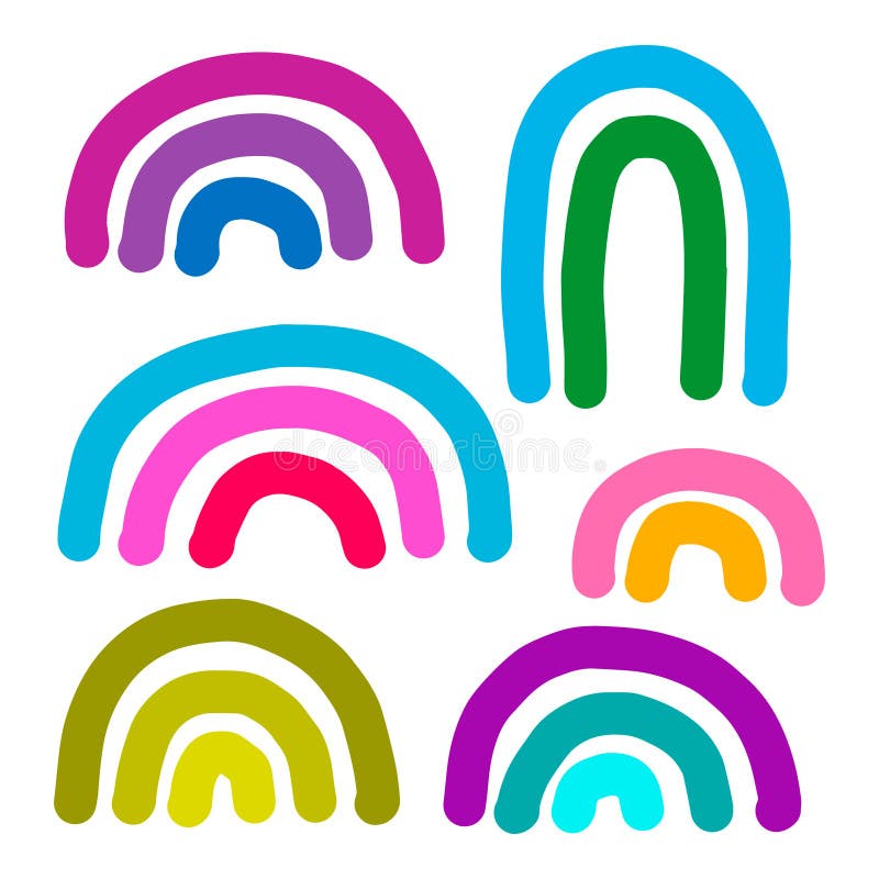 Pastel Colors Rainbow Hand Drawn Vector Illustration in Doodle Style ...