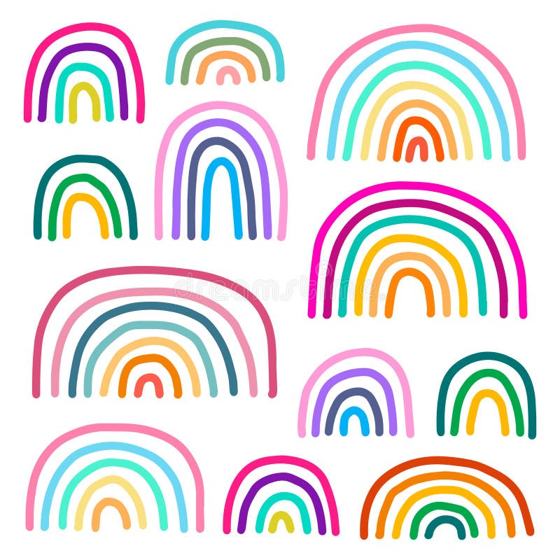 Pastel Colors Rainbow Hand Drawn Vector Illustration in Doodle Style ...