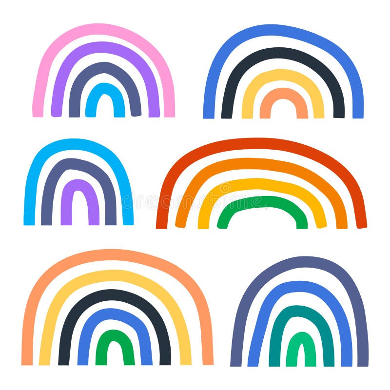 Pastel Colors Rainbow Hand Drawn Vector Illustration in Doodle Style ...