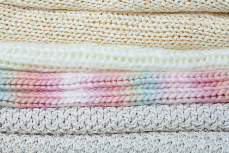 Pastel Colors Rainbow Knitted Sweaters Texture. Close Up Stock Image ...