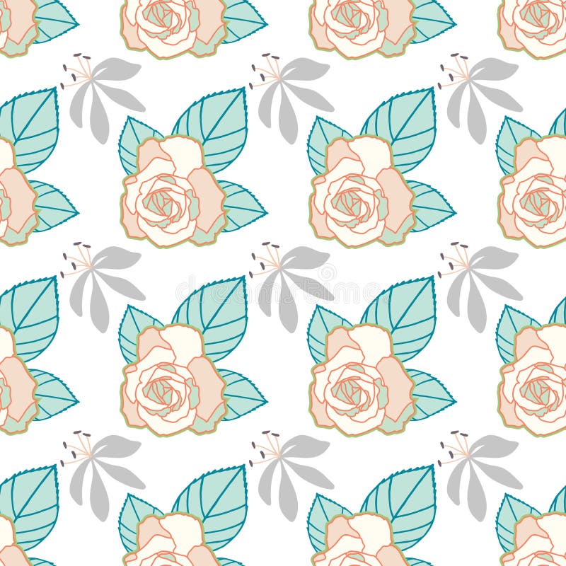 Vector Repeat Seamless Pattern with Small Flowers and Roses. Stock ...