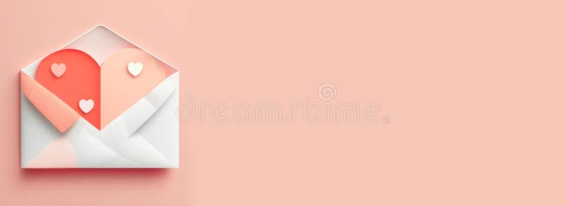 Pastel Colour Paper Cut Hearts Inside Envelope in 3D Stock Illustration ...