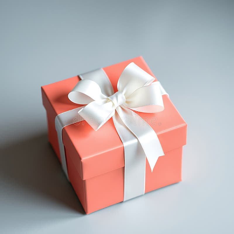 A Pastel Coral Gift Box with a White Bow Stock Illustration ...