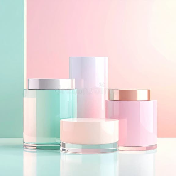 Pastel Cosmetics Jars on Gradient Background Stock Illustration ...