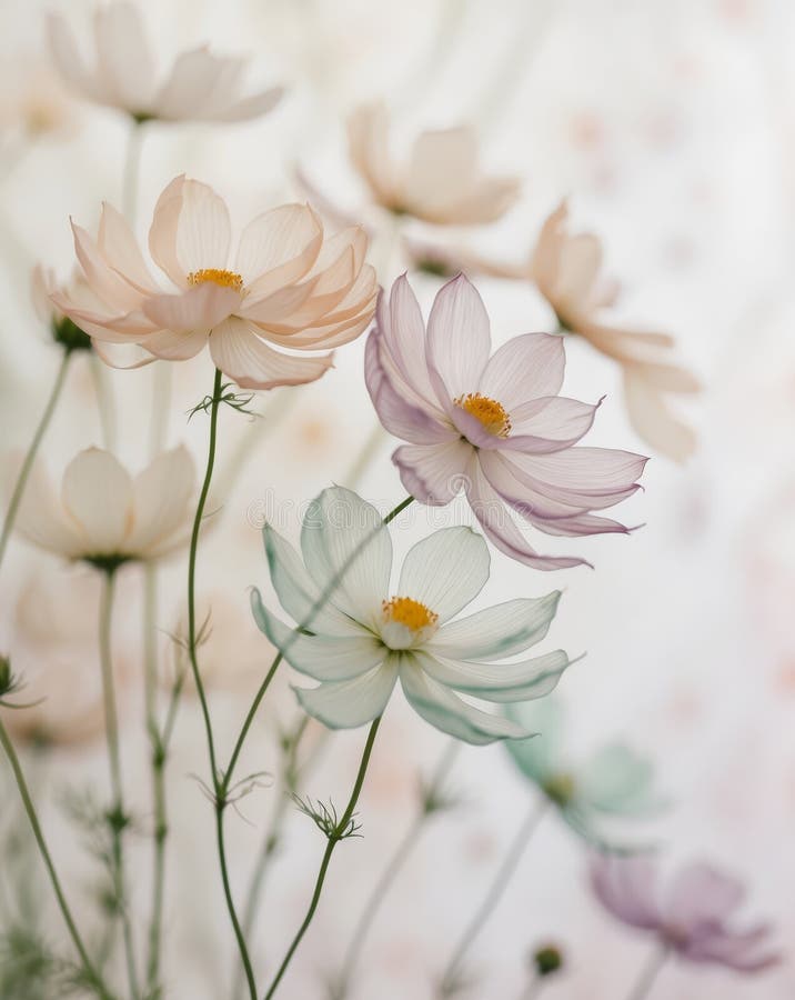 Pastel Cosmos Flowers Bloom Soft Floral Background Stock Image - Image ...