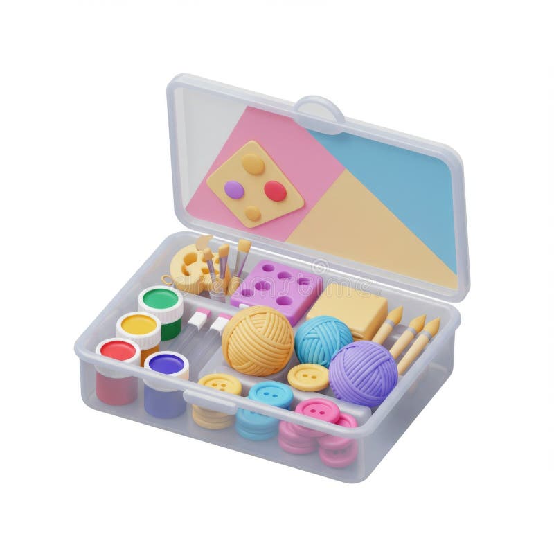 Pastel Craft Supplies in a Clear Plastic Box Stock Illustration ...