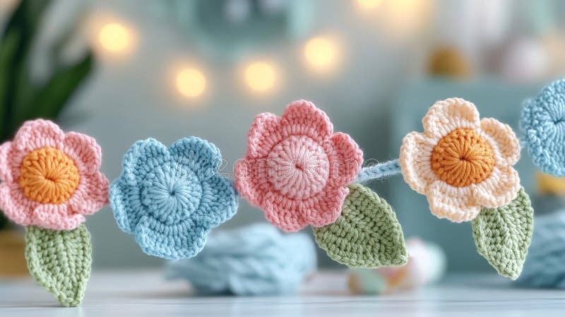 Pastel Crochet Flower Garland Spring Decor Stock Illustration ...