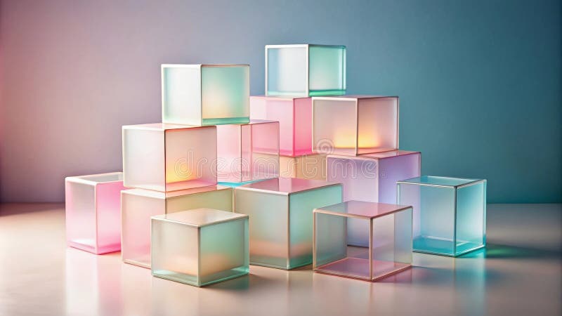 Pastel Cube Light Sculpture Arrangement on White Surface. Generative AI ...