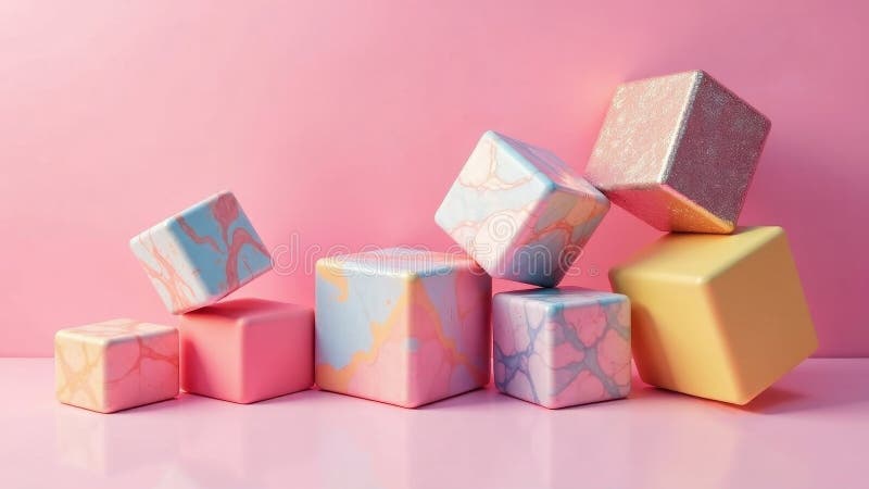 Pastel Cubes Arranged on Pink Surface, a Modern Abstract Still Life ...