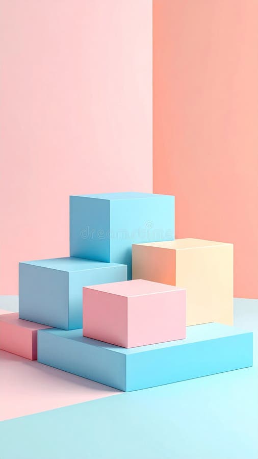 Pastel Cubes Geometric Composition on Pink Background Stock ...