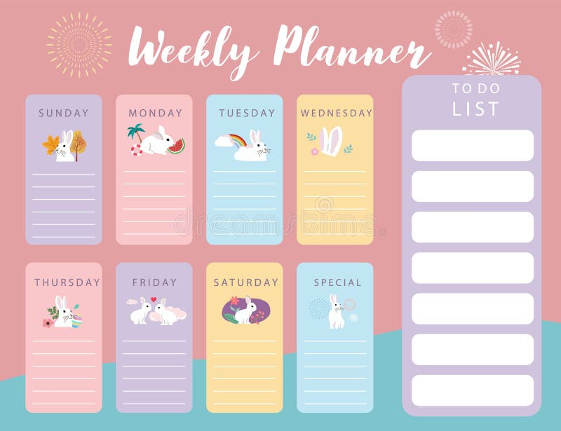 Pastel Cute Planner with Rabbit.Can Use for Printable,scrapbook,diary ...