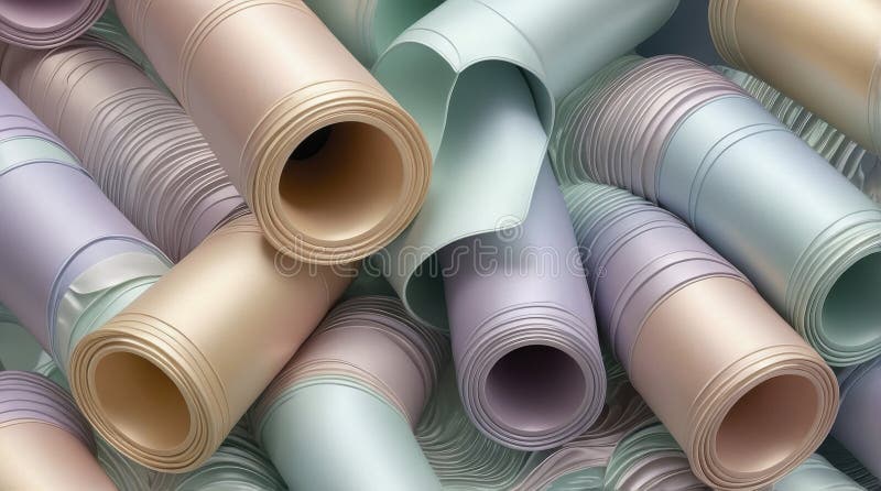 Pastel Cylinders with Flowing Paper-Like Layers Stock Illustration ...