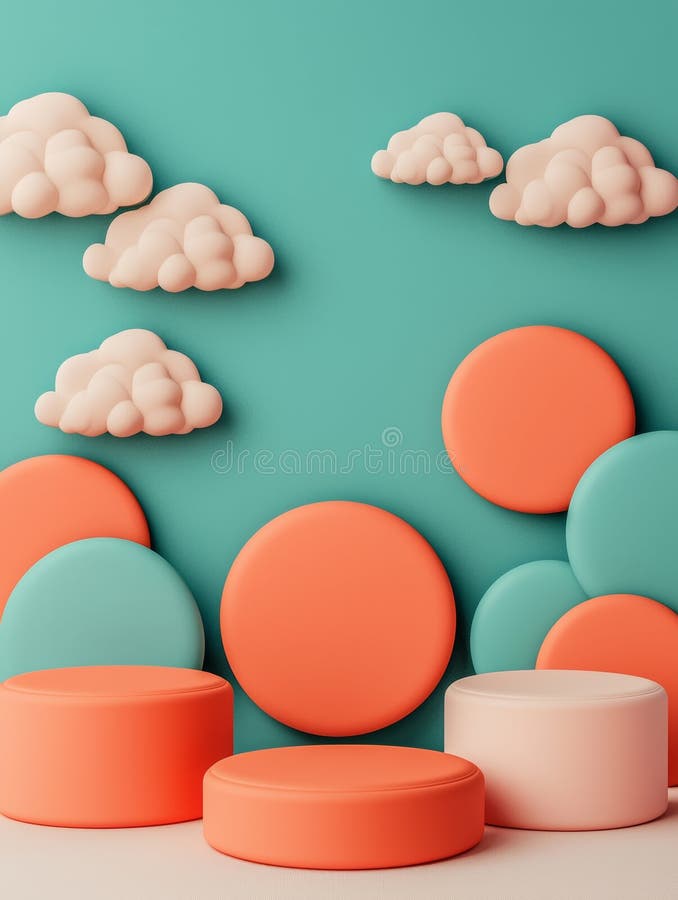 Pastel 3D Clay Background with Clouds and Circular Shapes for Creative ...