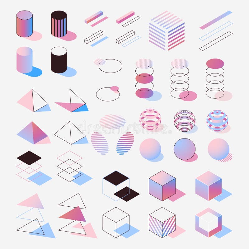 Pastel 3d Decoration Isometric Geometric Figures. Abstract Drawing of ...