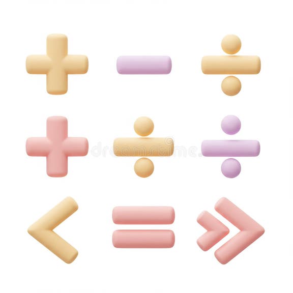 Pastel 3D Math Symbols and Arrows on White Stock Illustration ...