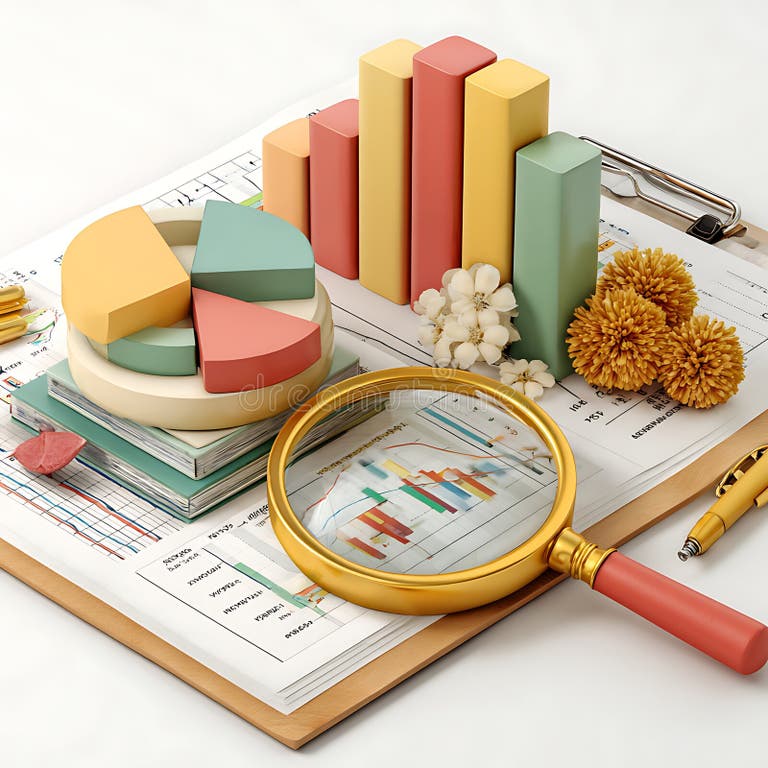Pastel 3D Render of Financial Charts and Graphs on Clipboard Stock ...