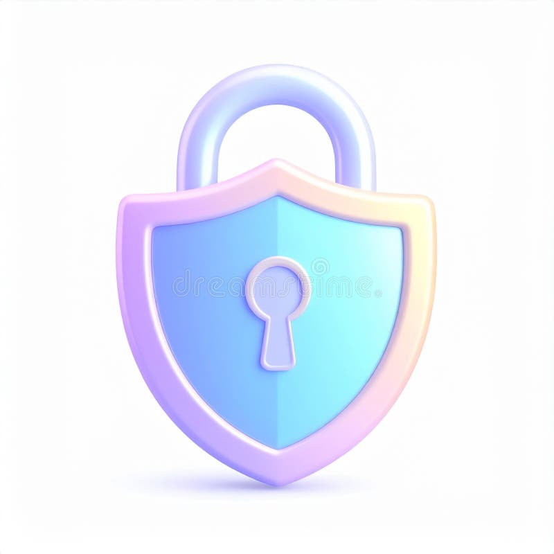 Pastel 3D Render of a Lock and Shield Icon Stock Illustration ...