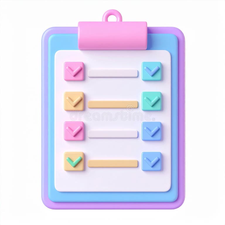 Pastel 3D Rendered Checklist on Clipboard Stock Illustration ...