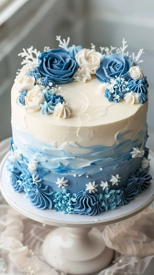 Pastel De Cumpleaños Elegante Azul Y Blanco Foto de archivo - Imagen de ...