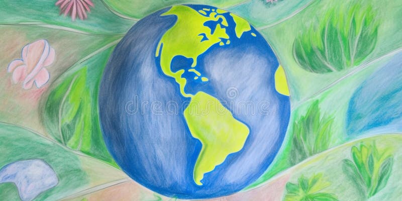 Pastel Drawing Planet Earth. AI Generated. Stock Illustration ...