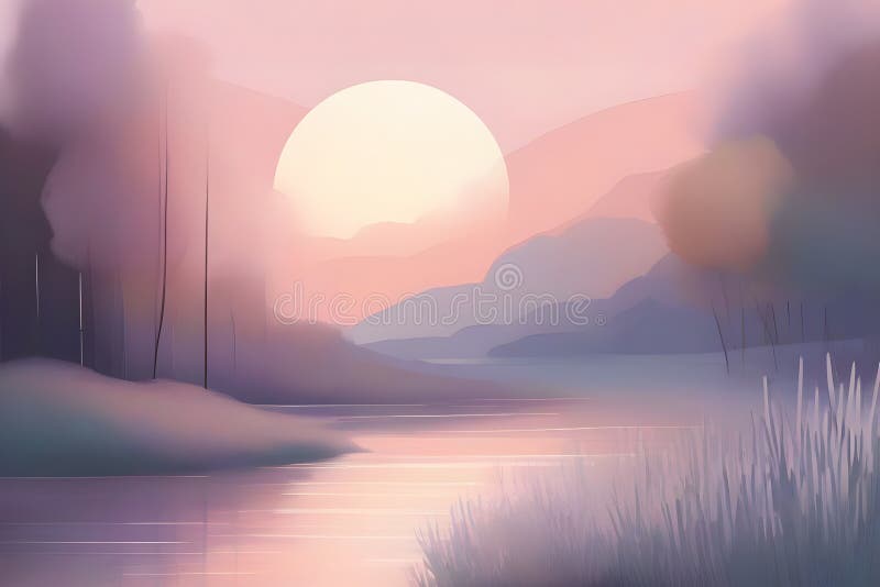 Pastel Dreamy Landscape, Serene Scene. Generative Ai Stock Illustration ...