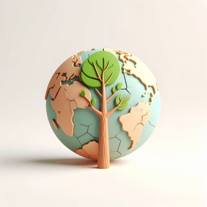 Pastel Earth Globe with a Growing Tree Stock Illustration ...