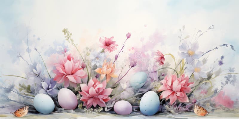 Pastel Easter Arrangement with Flowers and Eggs Stock Illustration ...