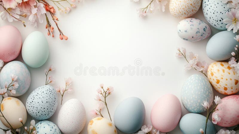Watercolor Spring Frame Blossoms Painted Eggs Stock Photos - Free ...