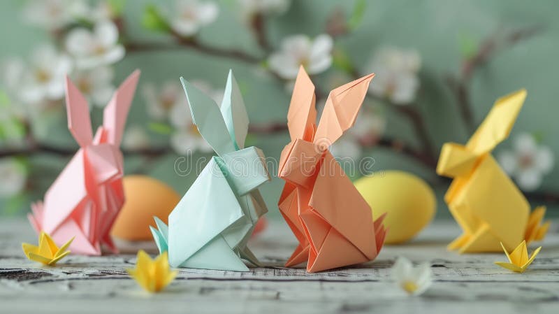 Pastel Easter Bunnies Made of Origami Paper. Generative AI Stock Photo ...