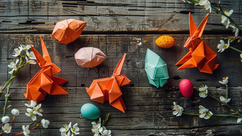 Pastel Easter Bunnies Made of Origami Paper. Generative AI Stock Photo ...