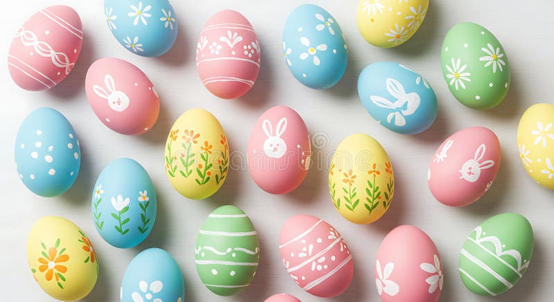 Pastel Easter Egg Array with Hand-Drawn Designs, AI-Generated Stock ...