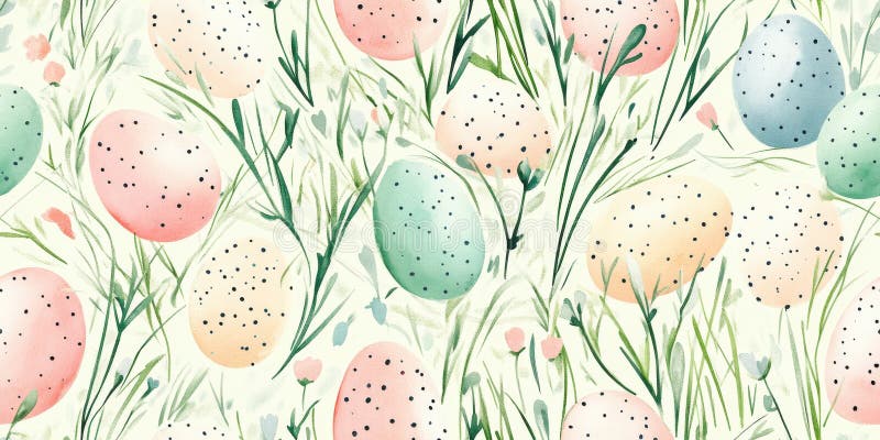 Pastel Easter Egg Pattern with Colorful Speckled Eggs Amidst Grassy ...