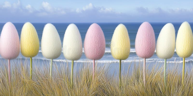 Pastel Easter Eggs on Beach Grass Spring Holiday Coastal Scene Stock ...