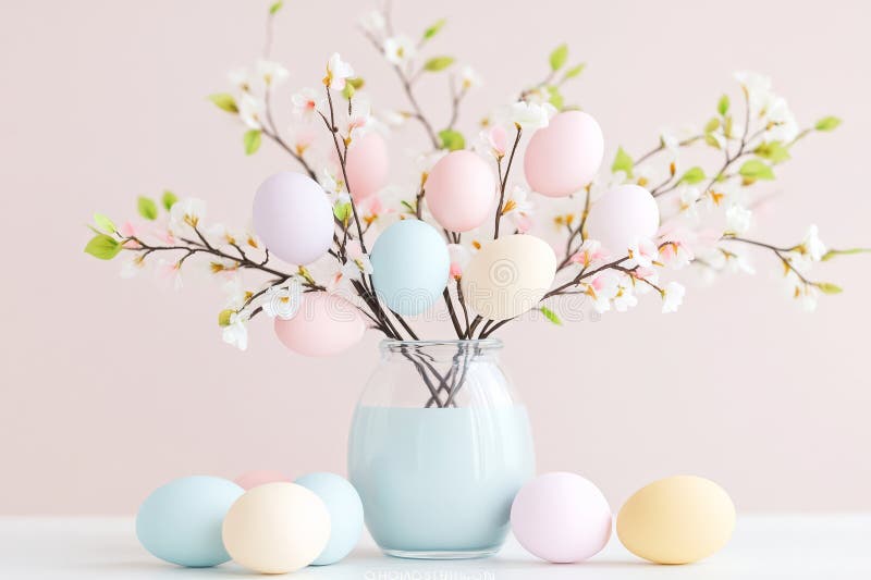 Pastel Easter Eggs Blossoms Arrangement Glass Vase Stock Photos - Free & Royalty-Free Stock ...