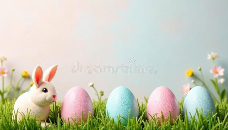 Pastel Easter Eggs Bunnies on Light Background, Cute Bunny, Bunny ...