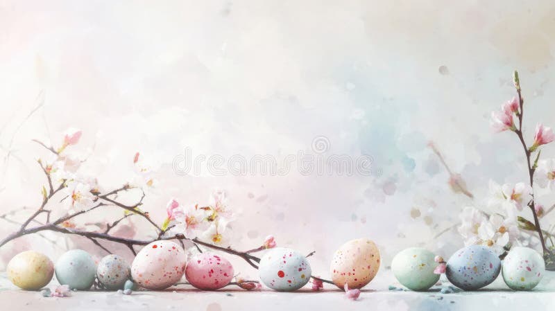 Pastel Easter Eggs and Cherry Blossoms in a Soft Spring Setting. Easter ...