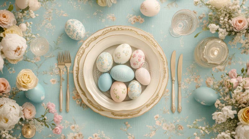 Pastel Easter Eggs Festive Table Setting Decor Stock Image - Image of ...