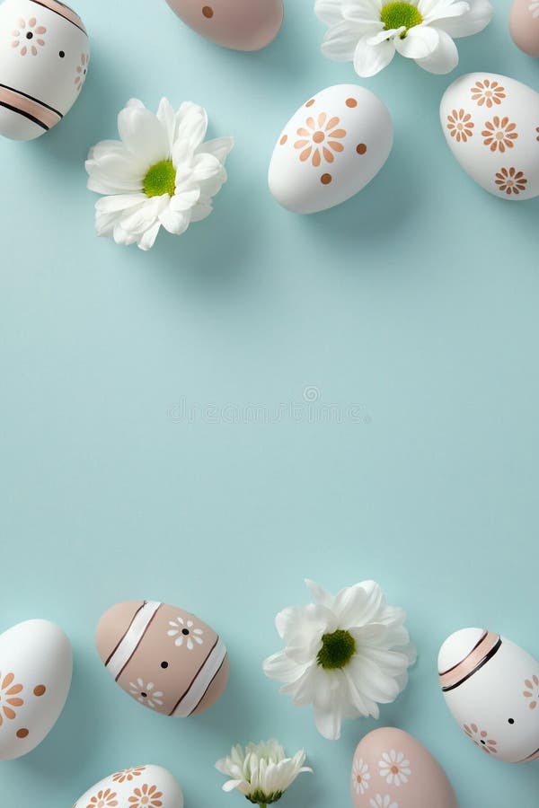 Pastel Easter Eggs with Floral and Striped Patterns Paired with White ...