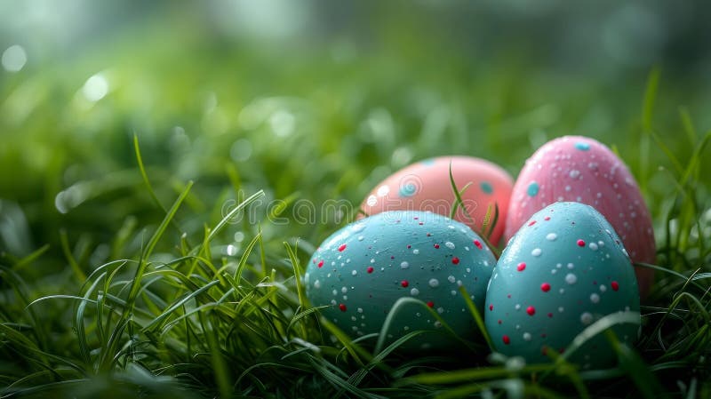 Pastel Easter Eggs Hidden in Lush Spring Grass Stock Illustration ...
