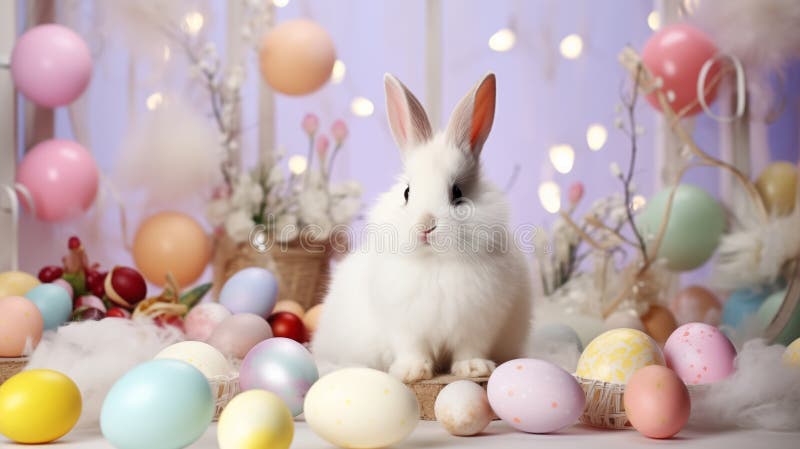 Pastel Easter Eggs Surrounding a Cute Rabbit Symbolize Easter.AI ...