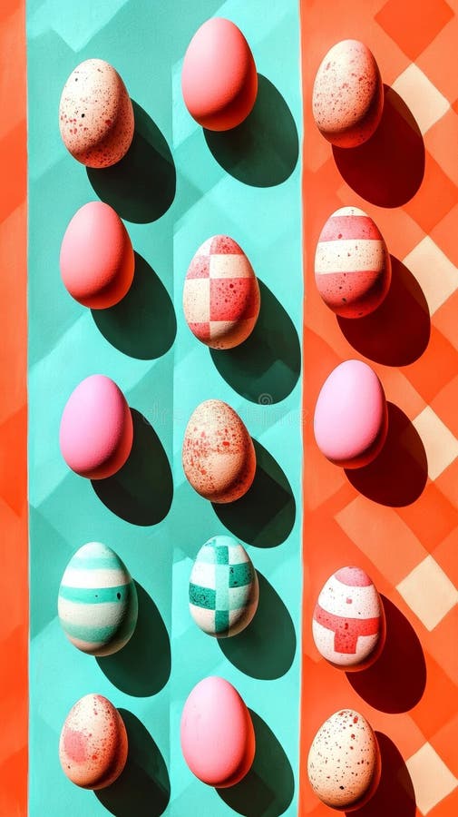 Symmetrical Arrangement of Pastel Easter Eggs on a Vibrant ...