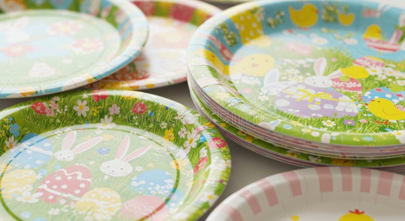 Pastel Easter Paper Plates with Rabbits and Chicks Stock Illustration ...