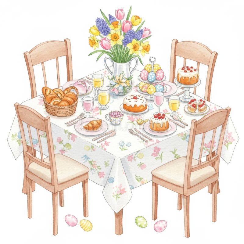 Pastel Easter Table Setting with Floral Arrangement Stock Photo - Image ...