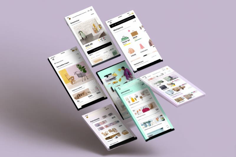Ecommerce App Interface Screens Presented in a Floating Arrangement ...