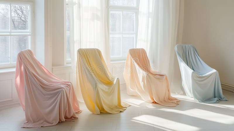 Pastel Fabric-covered Chairs in a Sunlit Room Stock Image - Image of ...