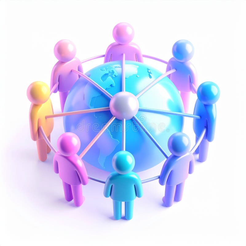 Pastel Figures Holding Hands Around a Global Sphere Stock Illustration ...