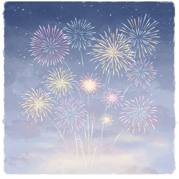 Pastel Fireworks Display in Night Sky Stock Image - Image of holiday ...