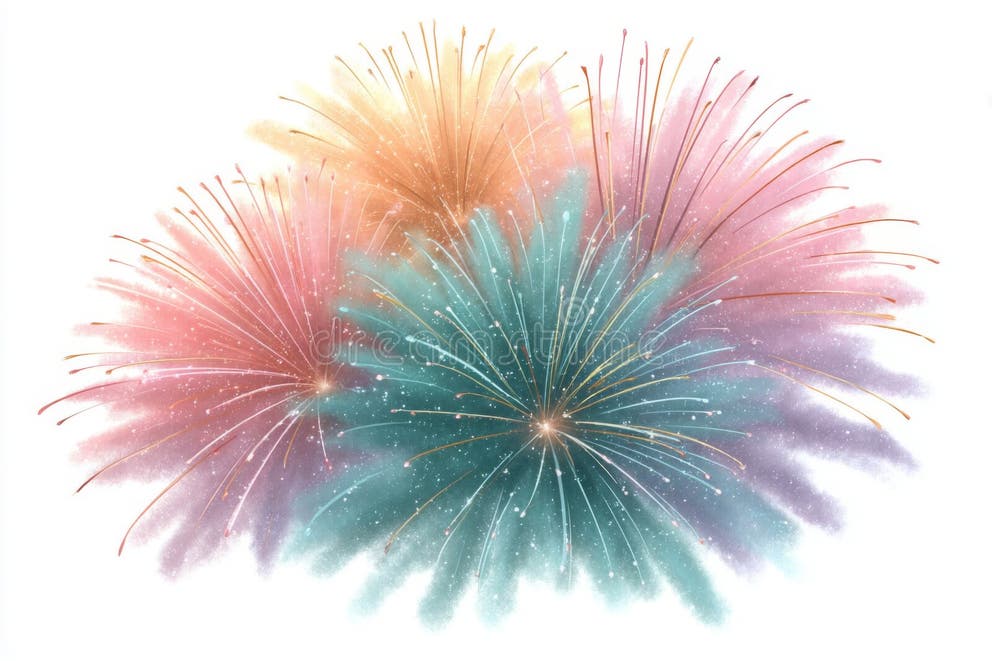 Pastel Fireworks Explosion Isolated on White Background Stock Illustration - Illustration of ...